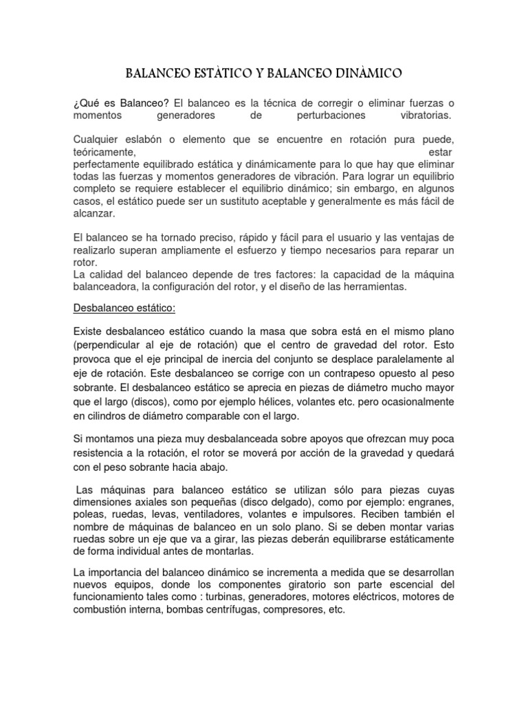 BALANCEO ESTÀTICO Y BALANCEO DINÀMICO Fabian Sandoval Pacheco | PDF ...