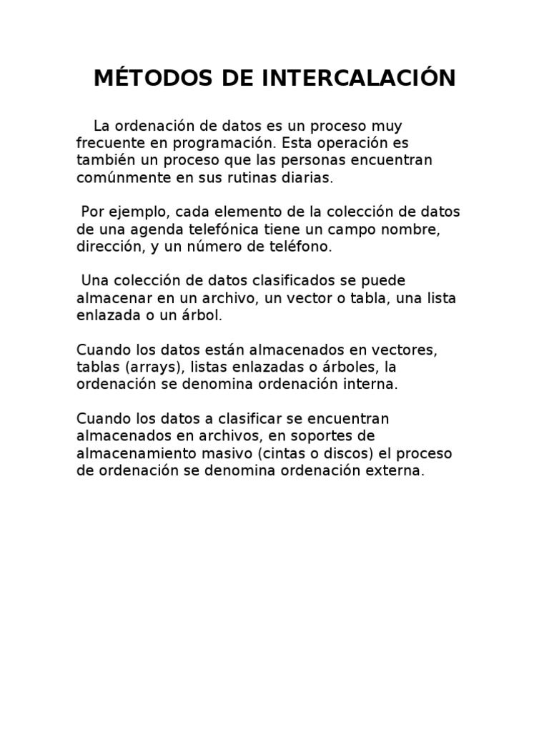 Métodos de Intercalación en Ordenación | PDF | Estructura de datos de ...