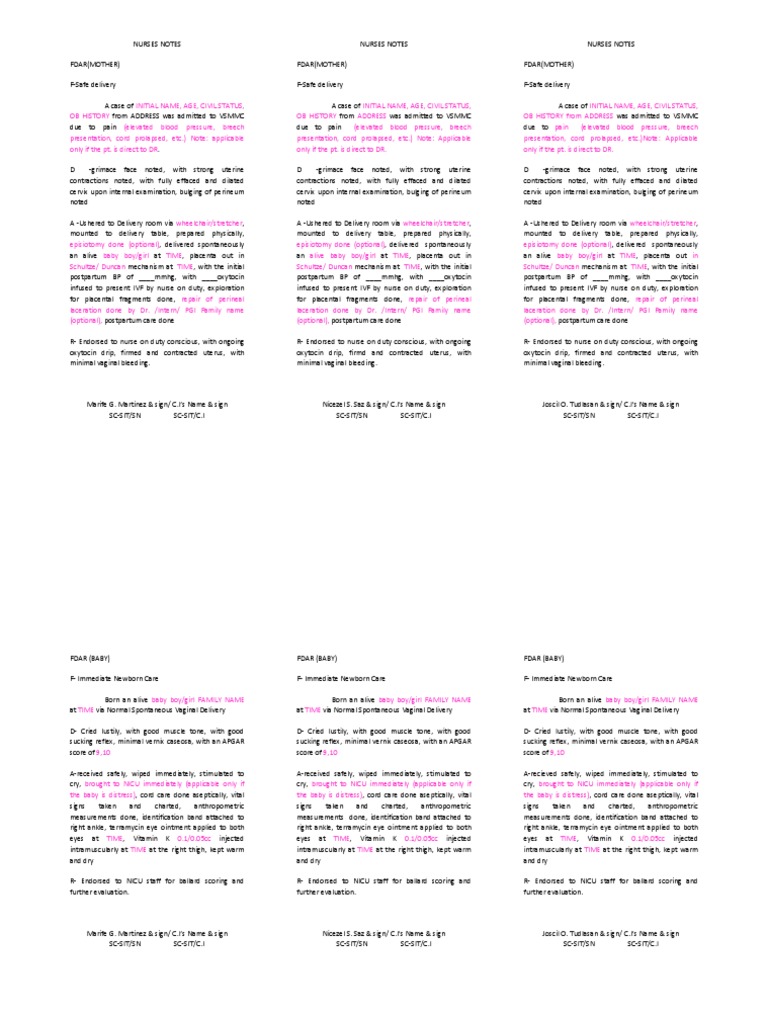 Delivery Nurses Notes | PDF | Uterus | Human Reproduction