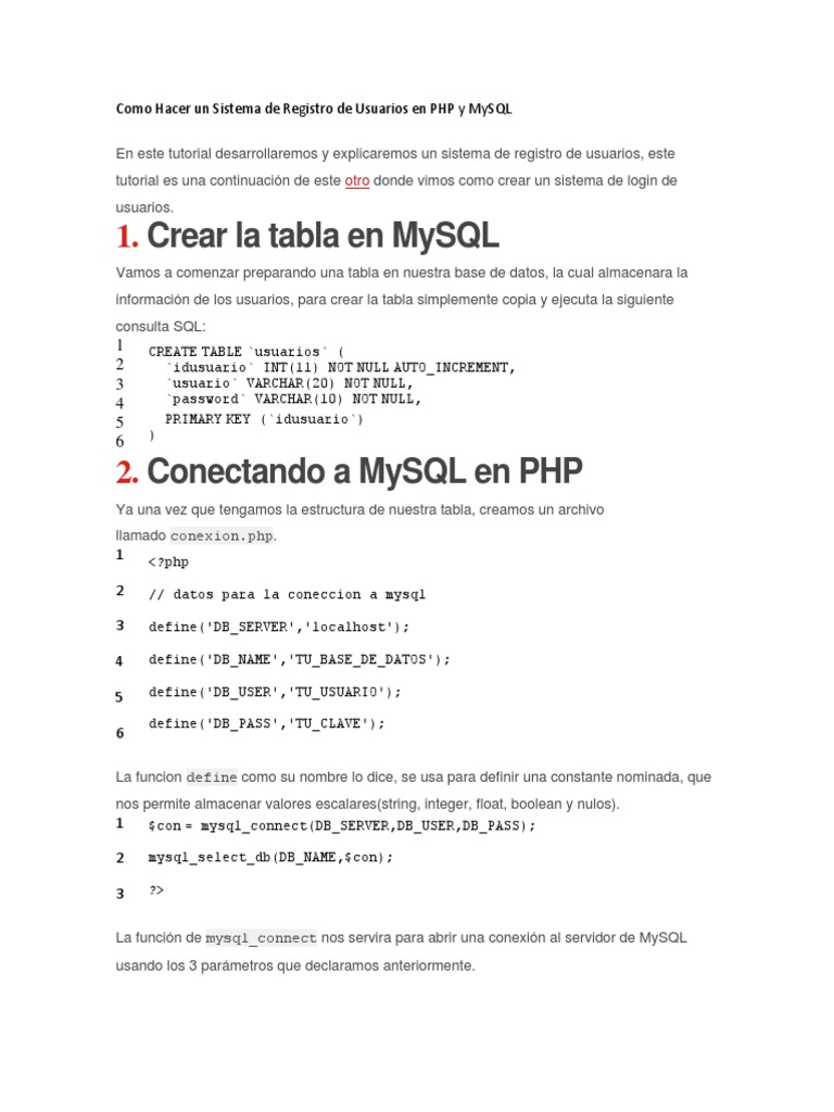 Como Hacer Un Sistema de Registro de Usuarios en PHP y MySQL | PDF ...