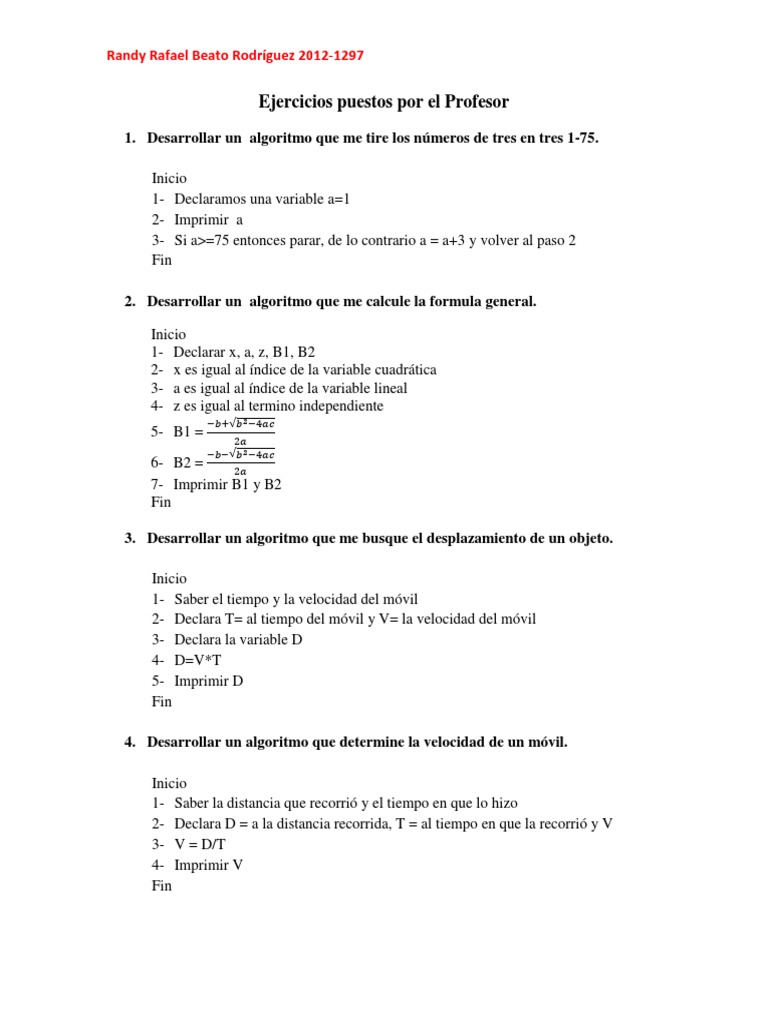 Desarrollo Algoritmos Unidad 2 | PDF | Velocidad | Enseñanza de matemática