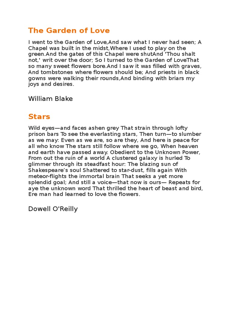 The Garden of Love: William Blake | PDF | Poetry