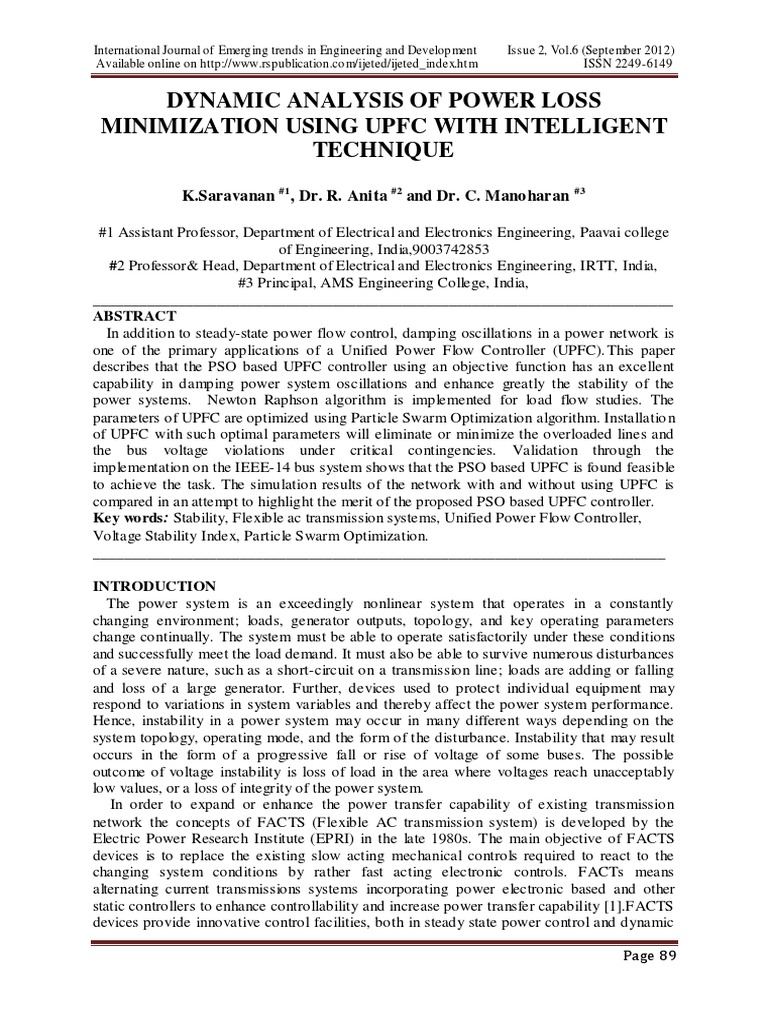 Optimizing The Location And Parameters Of Upfc Using Particle Swarm