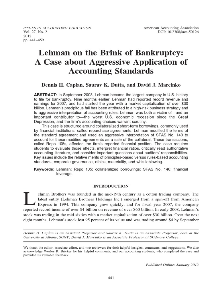 Lehman On The Brink of Bankruptcy | PDF | Repurchase Agreement | Accounting