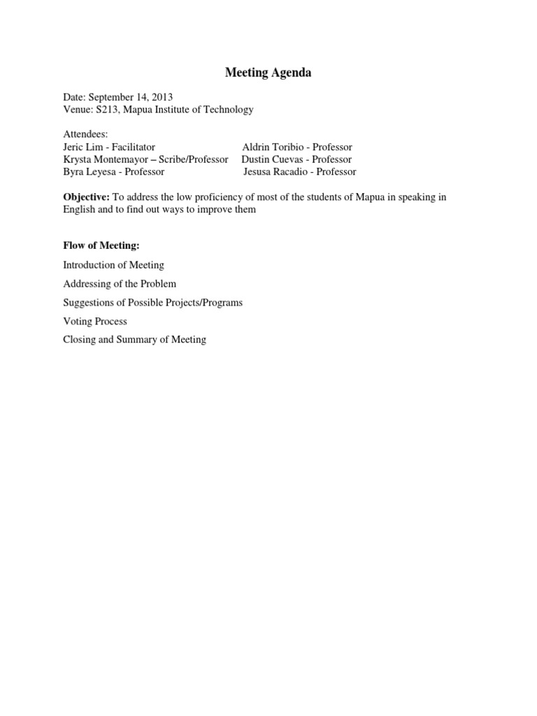 Meeting Agenda: Improving English Proficiency | PDF