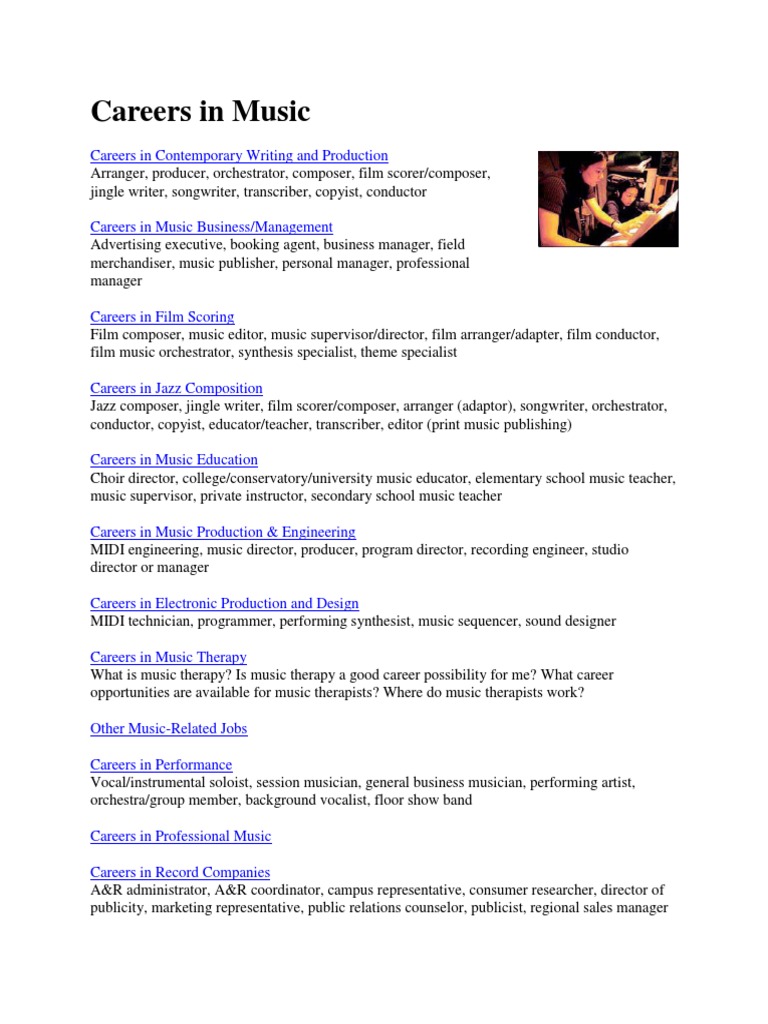 Careers in Music: A Comprehensive Guide | PDF