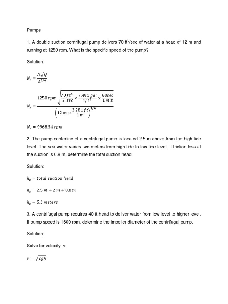 Pumps Problems 20 Items | PDF | Pump | Fluid Dynamics