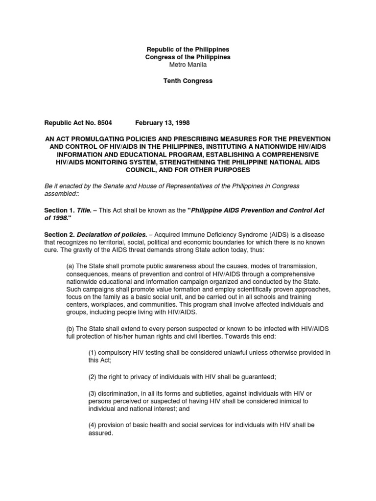 Republic Act No. 8504 | PDF