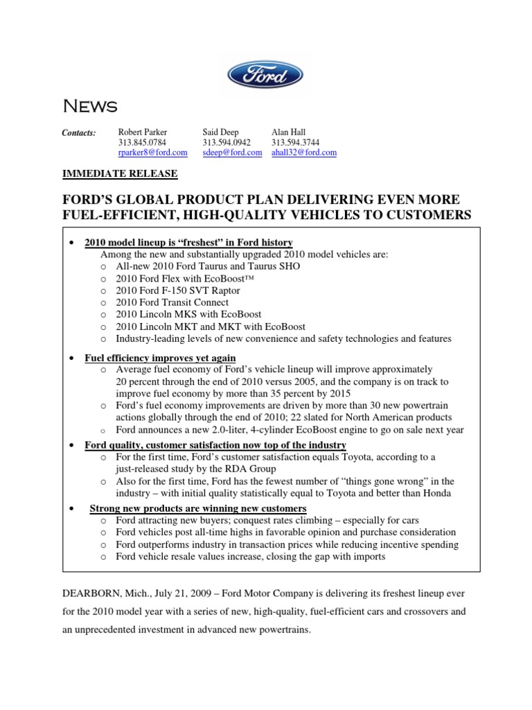 2010 Ford Model Year Overview | PDF | Ford Motor Company | Lincoln ...