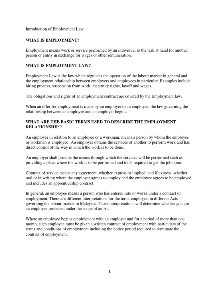 Introduction of Employment Law | PDF | Employment | Labour Law