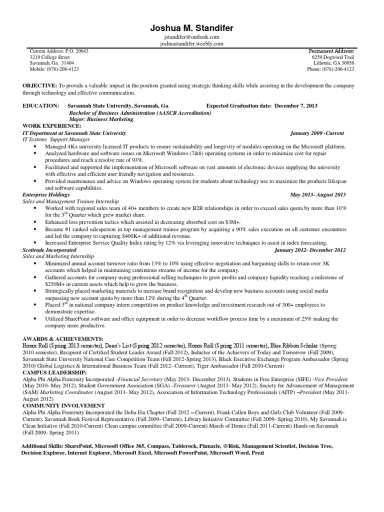 Joshua Standifer's Resume: Business Marketing & IT Skills | PDF | Sales ...