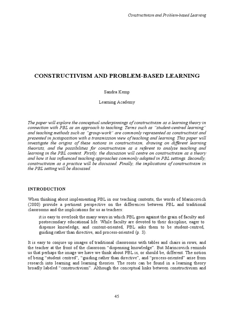 Constructivism and Problem-Based Learning | PDF | Constructivism ...