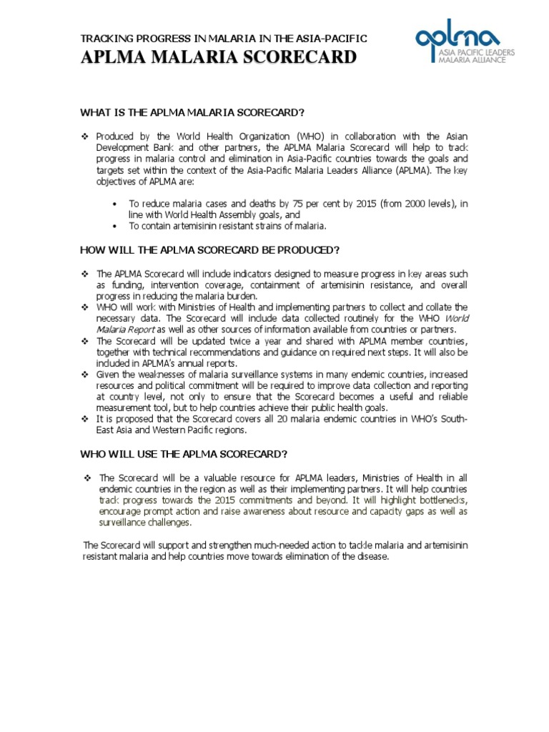 APLMA Malaria Scorecard | PDF | Malaria | Asian Development Bank