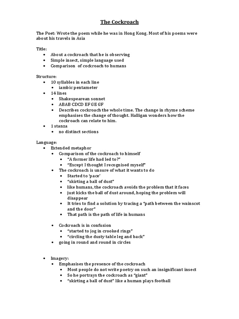 The Cockroach | PDF | Poetic Form | Poetry