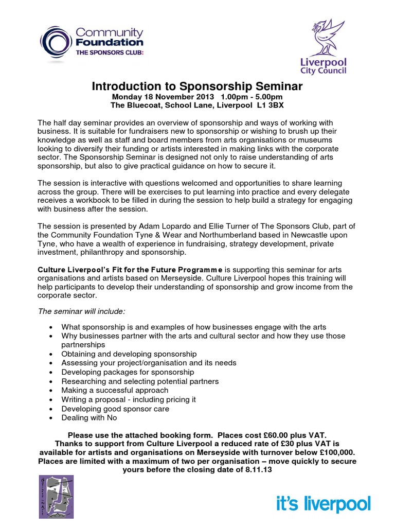 Introduction To Sponsorship Seminar: The Seminar Will Include | PDF