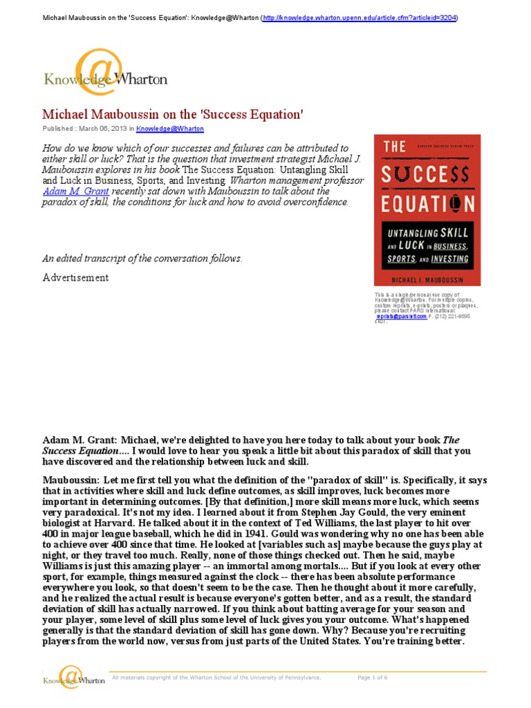 Success Equation PDF | PDF | Expert | Luck