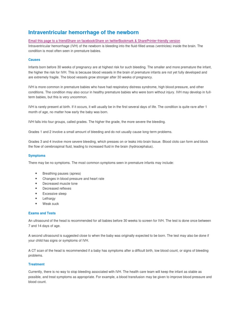An Overview of Intraventricular Hemorrhage in Premature Newborns ...