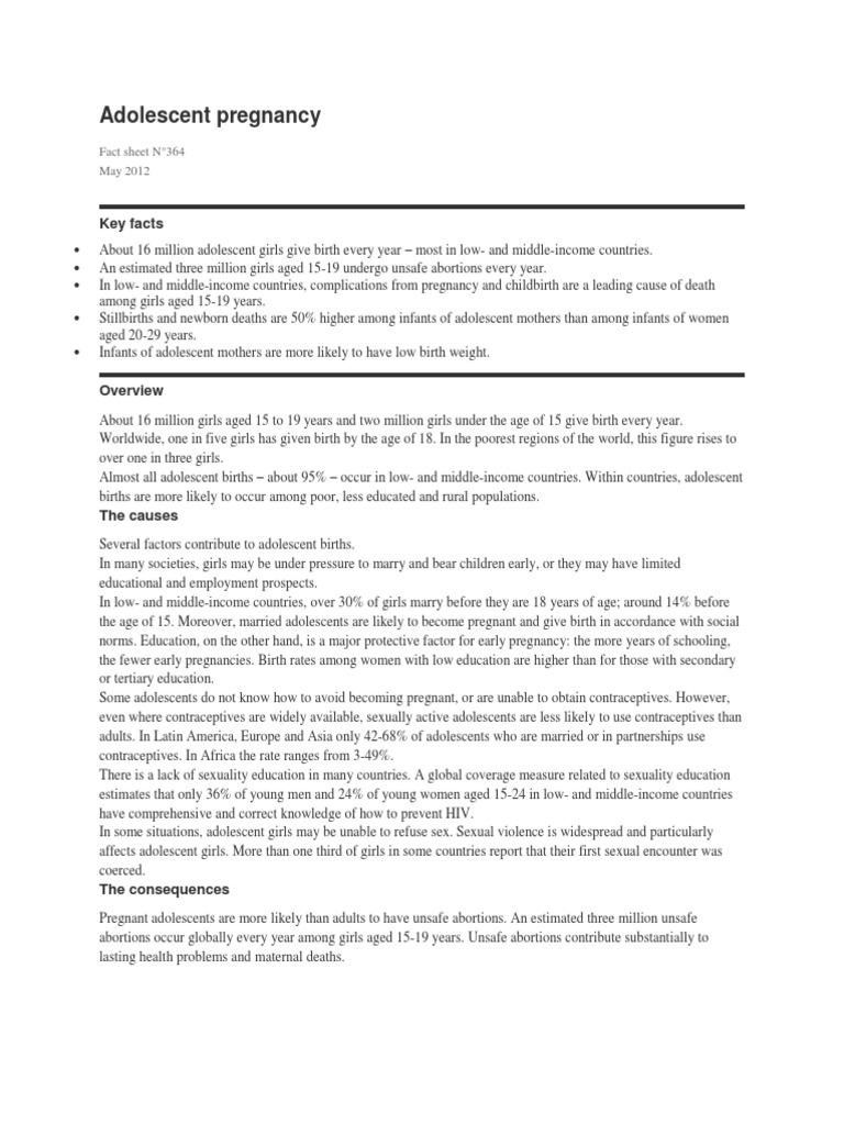 Adolescent Pregnancy | PDF | Teenage Pregnancy | Adolescence