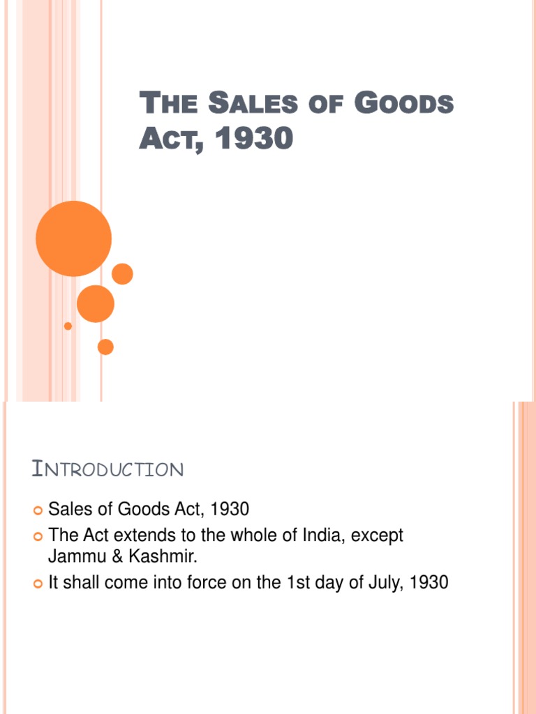 Sales of Goods Act, 1930 | PDF | Sales | Contract Law