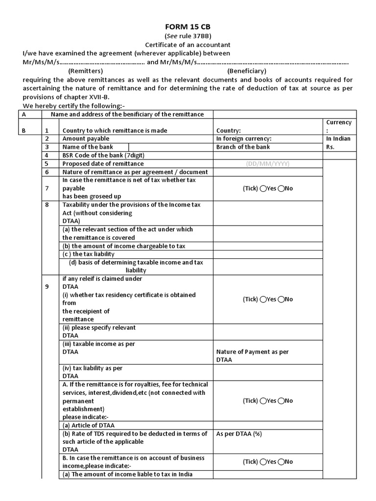 Form 15 CB | PDF | Capital Gains Tax In The United States | Tax Deduction