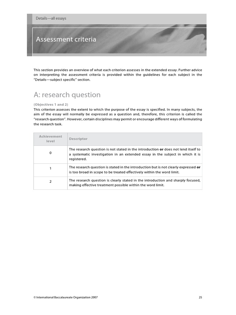 A: Research Question: Assessment Criteria | PDF | Essays | Educational ...