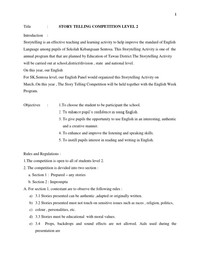 Level 2 Storytelling Competition Rules | PDF