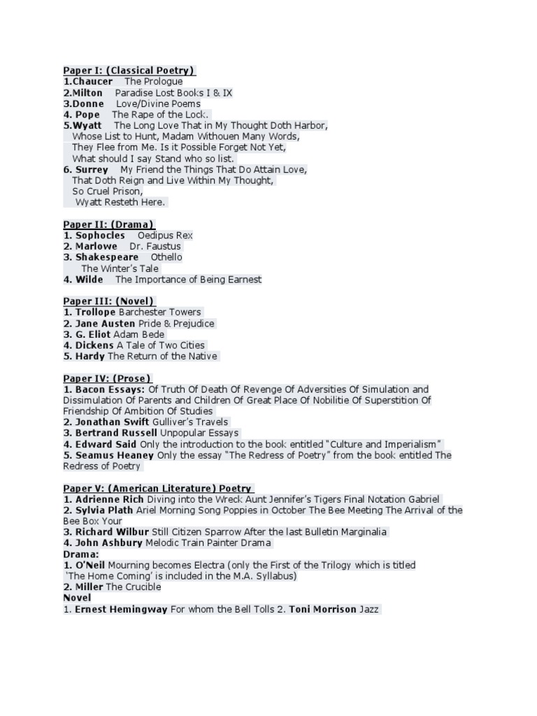 MA English Syllabus | PDF | Poetry