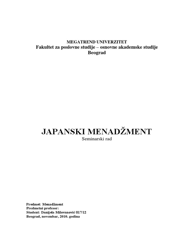 Seminarski Rad - Japanski Menadzment | PDF