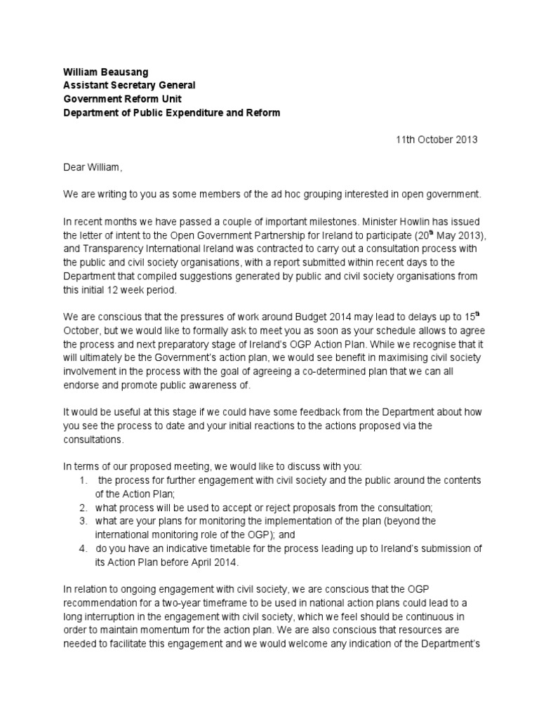Open Letter To William Beausang DPER Re OgpIRL 111013 | PDF | Ireland ...