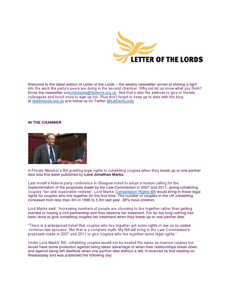 Letter of The Lords - October 11, 2013 | PDF | Cohabitation | House Of ...