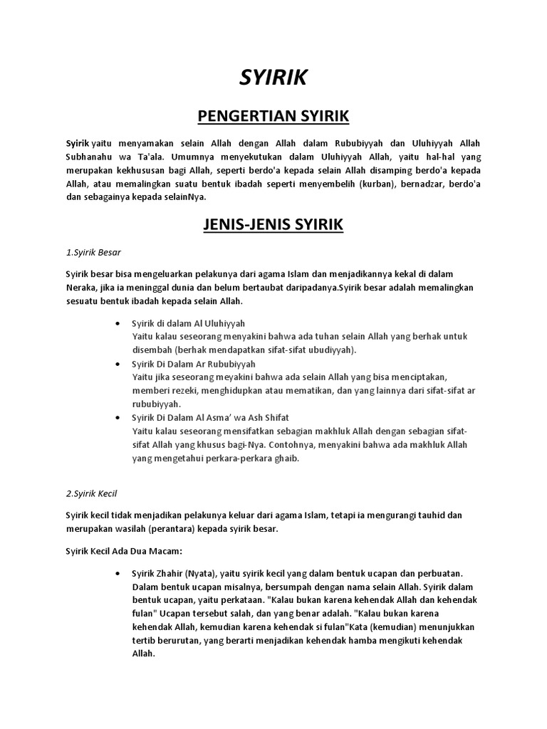 Bahaya dan Jenis-Jenis Syirik | PDF | Agama & Spiritualitas
