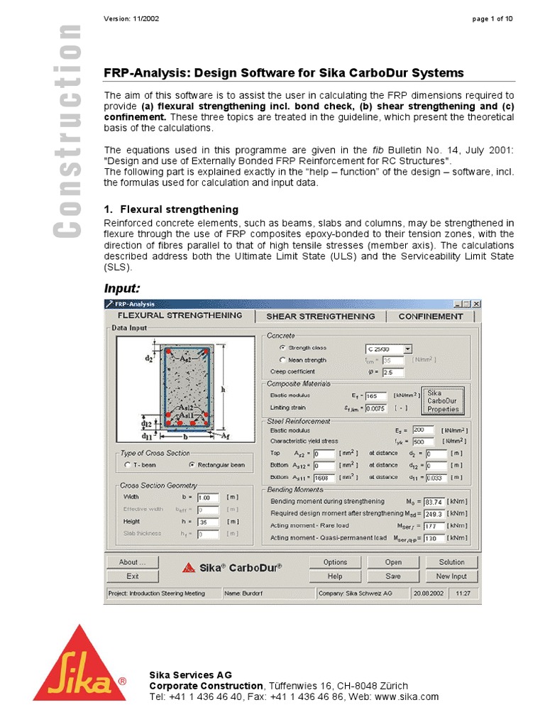 Sika FRP Design Program Manual | PDF | Fibre Reinforced Plastic | Bending