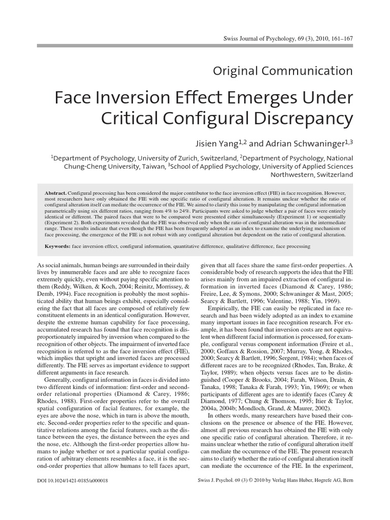 Face Inversion Effect Emerges Under Critical Configural Discrepancy | Download Free PDF ...