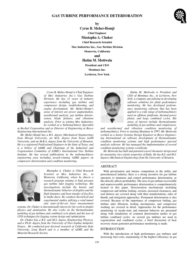 Gas Turbine Performance Deterioration Pdf Gas Turbine Gas Compressor