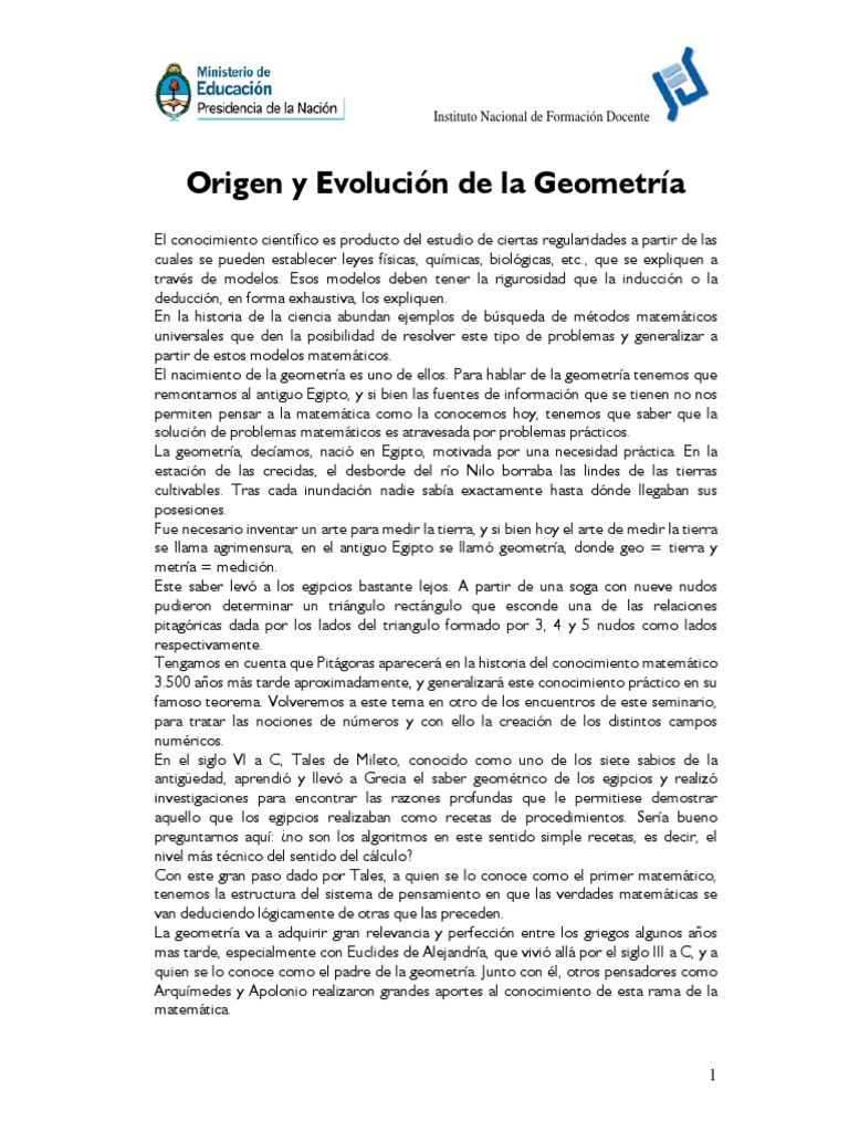 Origen y Evolucion de La Geometria | PDF | Geometría | Enseñanza de ...