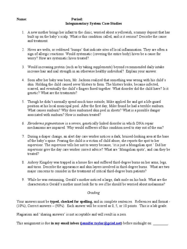 An Analysis of Common Integumentary System Disorders and Injuries ...