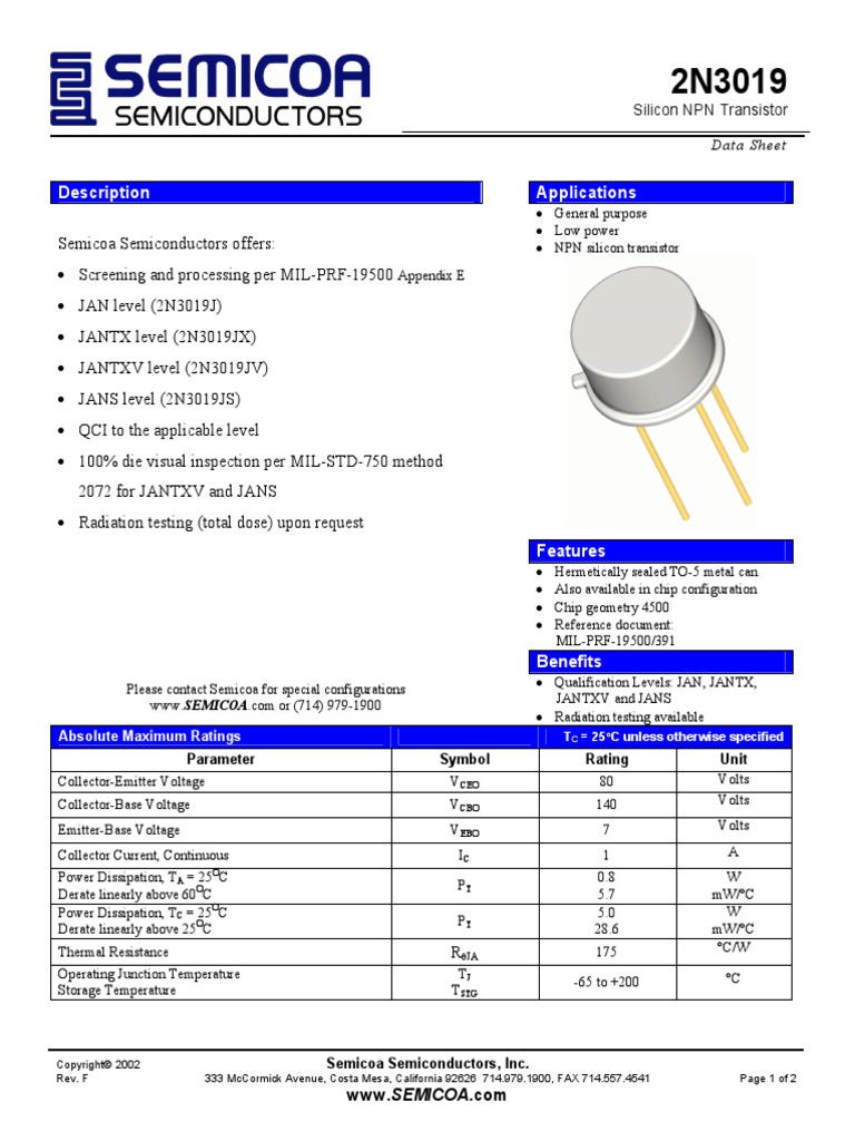 2N3019 | Bipolar Junction Transistor | Transistor