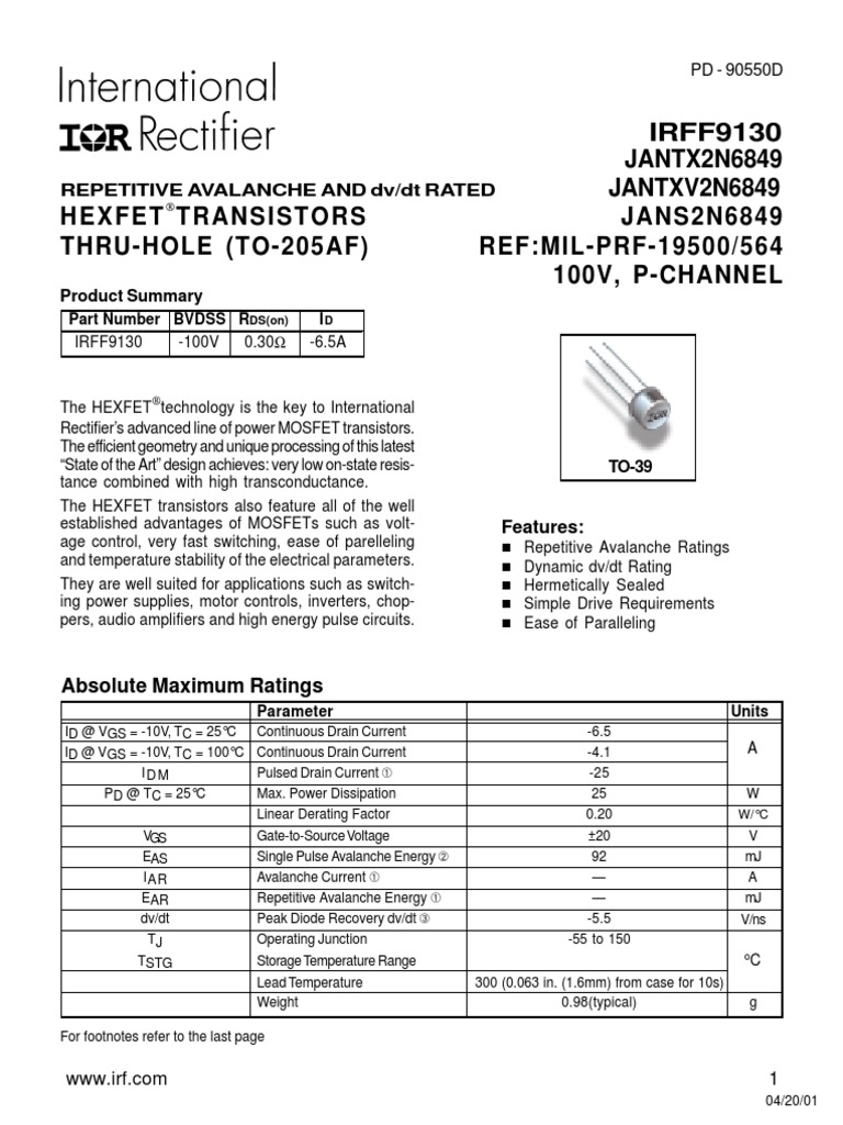 2N6849 LP PMOS IR For Neg Supply | PDF | Field Effect Transistor ...