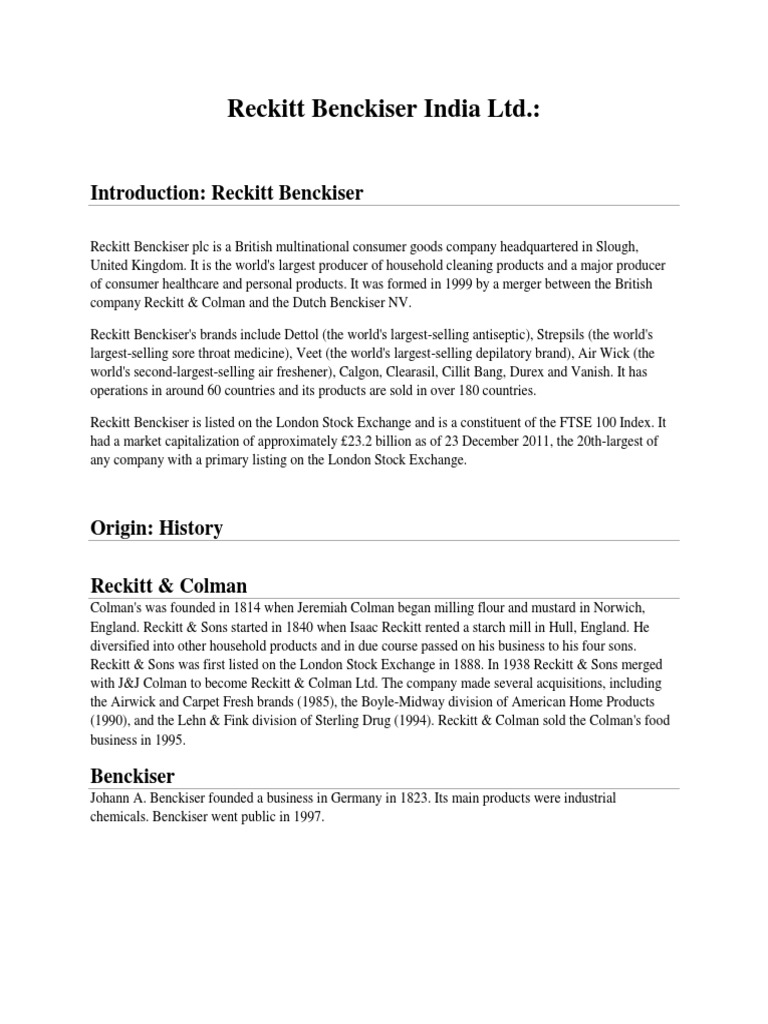 Reckitt Benckiser India LTD - Dettol | PDF | Companies | Business