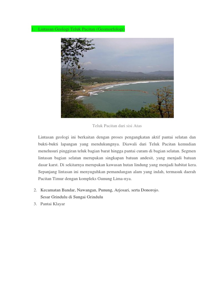 Lintasan Geologi Teluk Pacitan | PDF