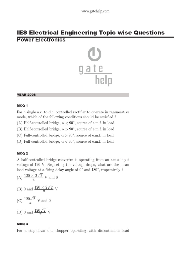 IES - Electrical Engineering - Power Electronics | PDF | Power Inverter ...