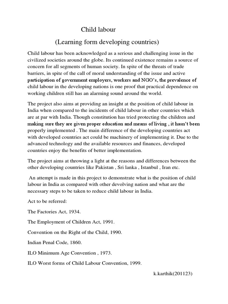 Child Labour (Learning Form Developing Countries) | PDF