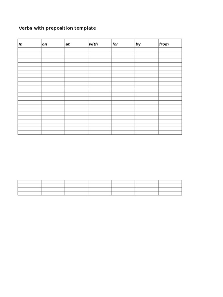 Verbs With Preposition Template | PDF