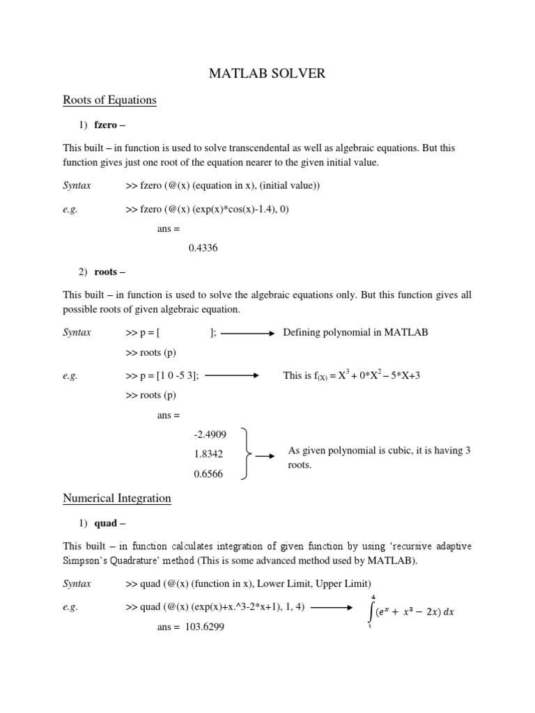 Matlab Solver | PDF | Equations | Polynomial