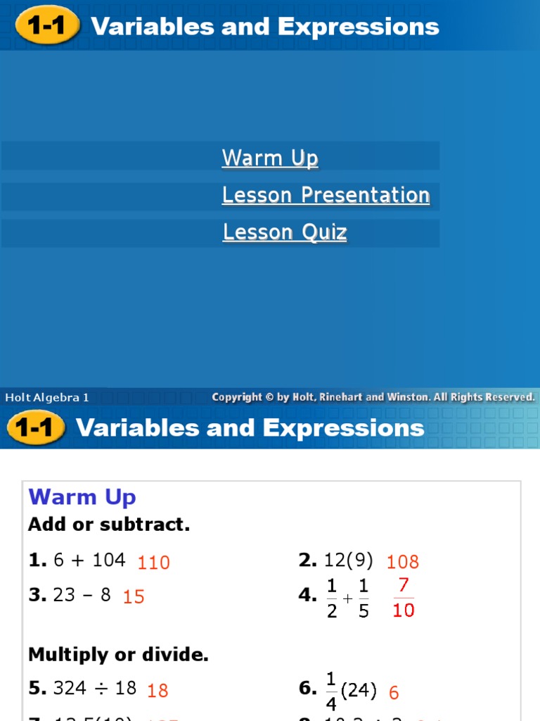Variables and Expressions | PDF | Variable (Mathematics) | Algebra