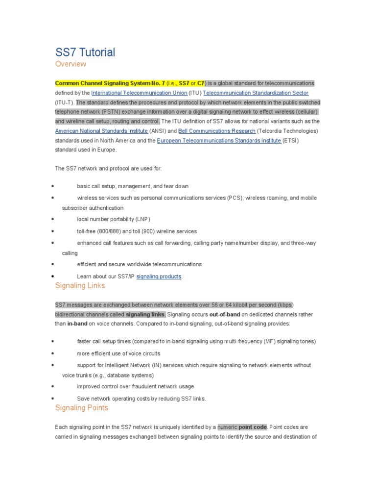 SS7 Tutorial Overview | PDF