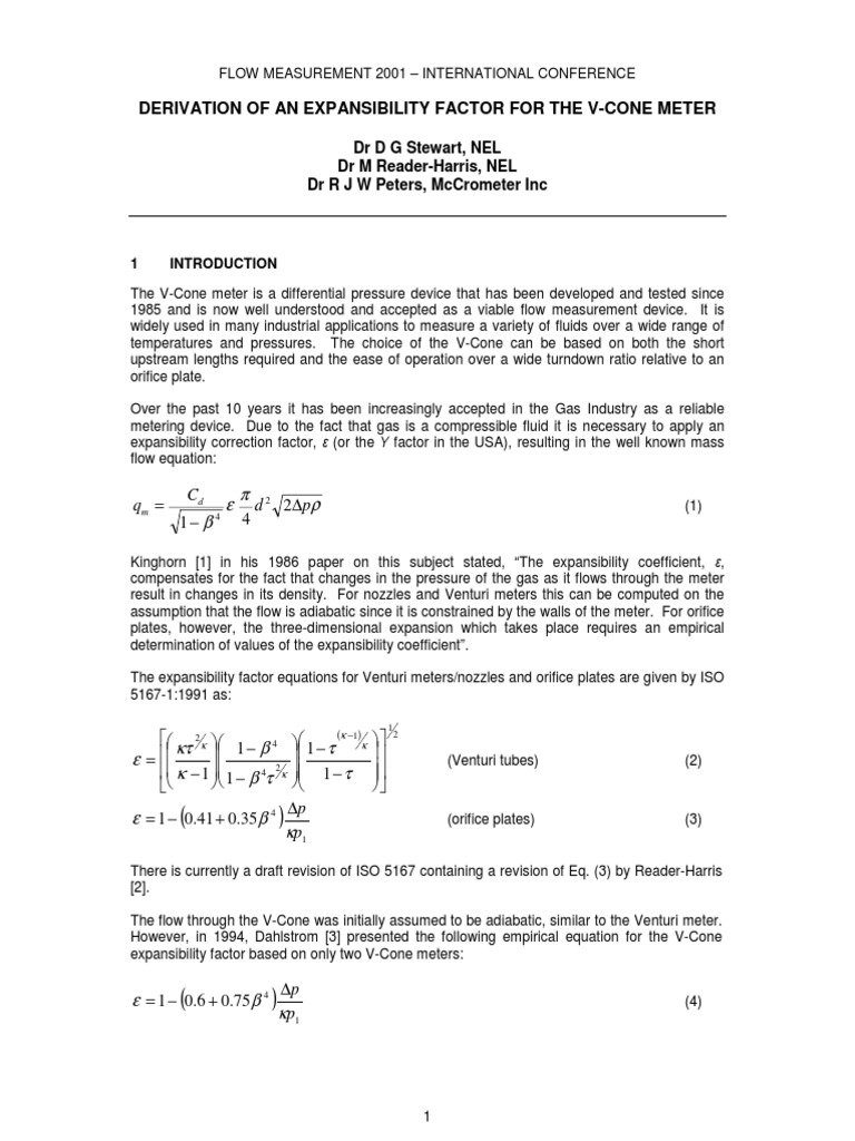 Derivation of An Expansibility Factor For The V-Cone Meter | PDF | Flow ...