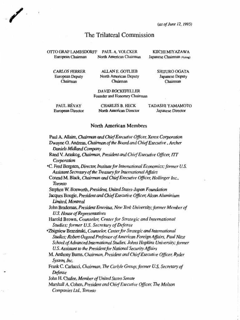 Trilateral Commission Membership List 1995 | PDF