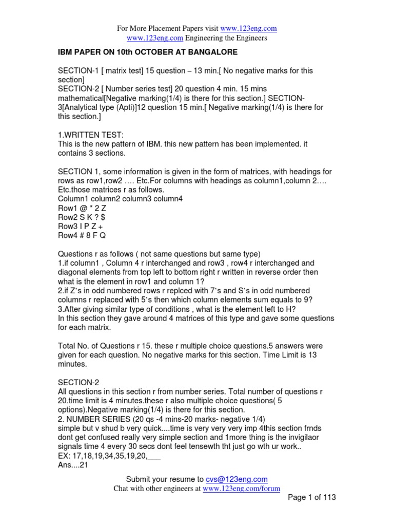 Ibm Placement Papers | Download Free PDF | Databases | Matrix (Mathematics) Ibm Placement Papers | Download Free PDF | Databases | Matrix (Mathematics)