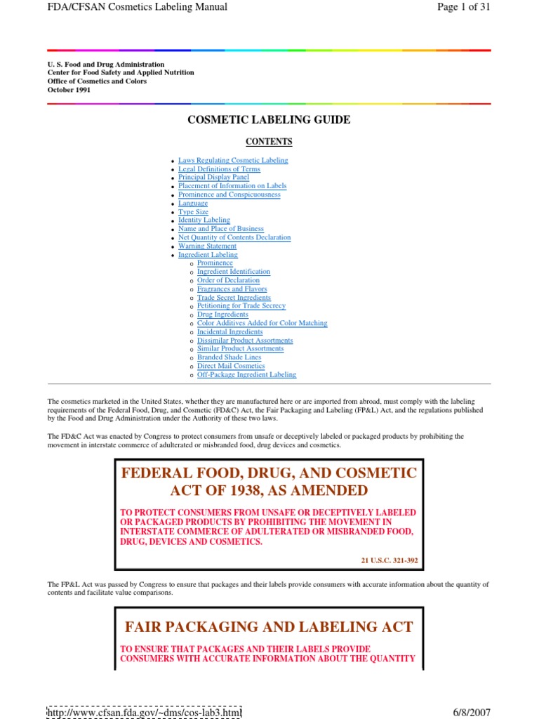 FDA Cosmetic Labeling Requirements Guide | PDF | Federal Food | Trade ...